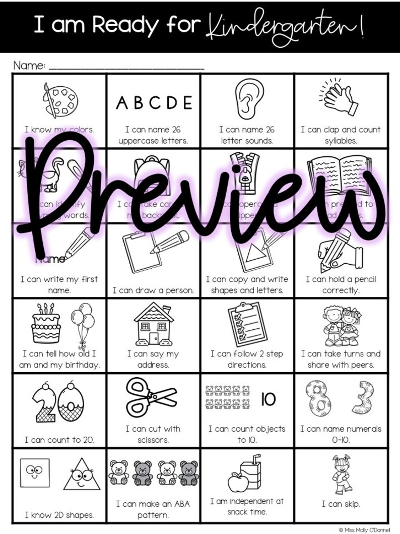 Kindergarten Readiness Checklist, Kindergarten Assessments, Ready for ...