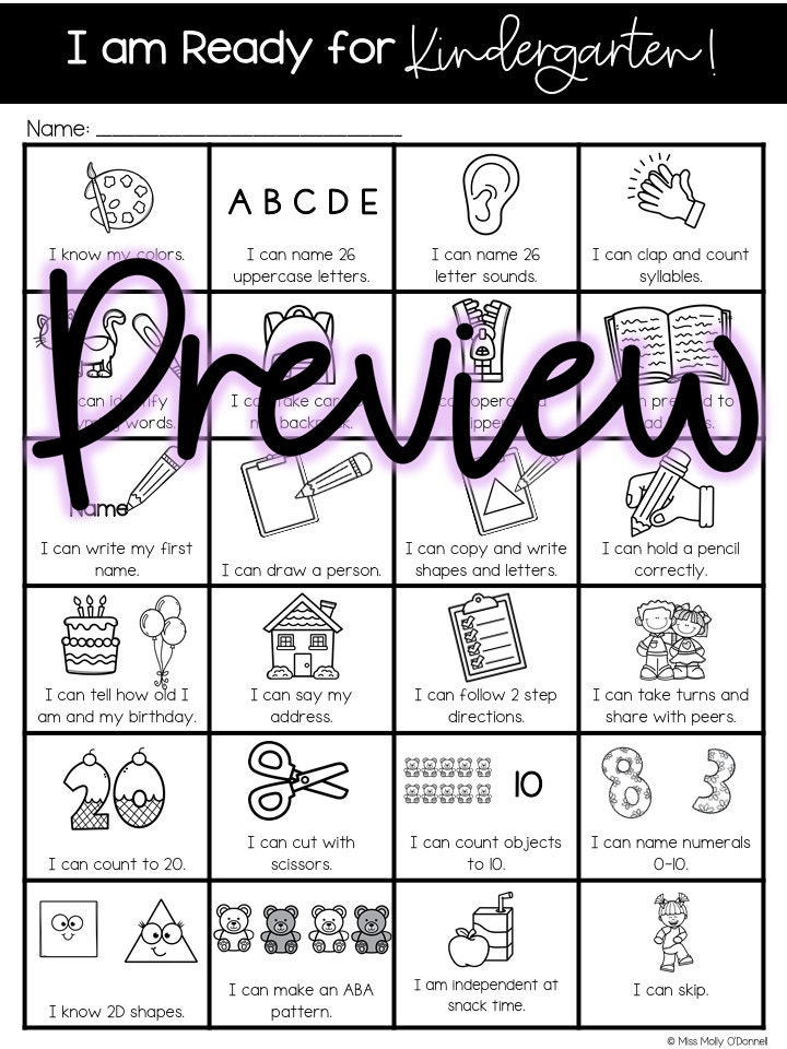 Kindergarten Readiness Checklist, Kindergarten Assessments, Ready for ...