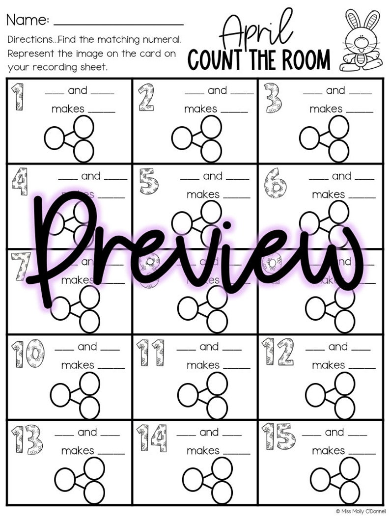 April Kindergarten Spring Math Worksheet Preschool Math Assessment ...