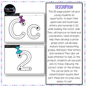 Preschool Fine Motor Worksheet, Kindergarten Push Pin Alphabet Tracing ...