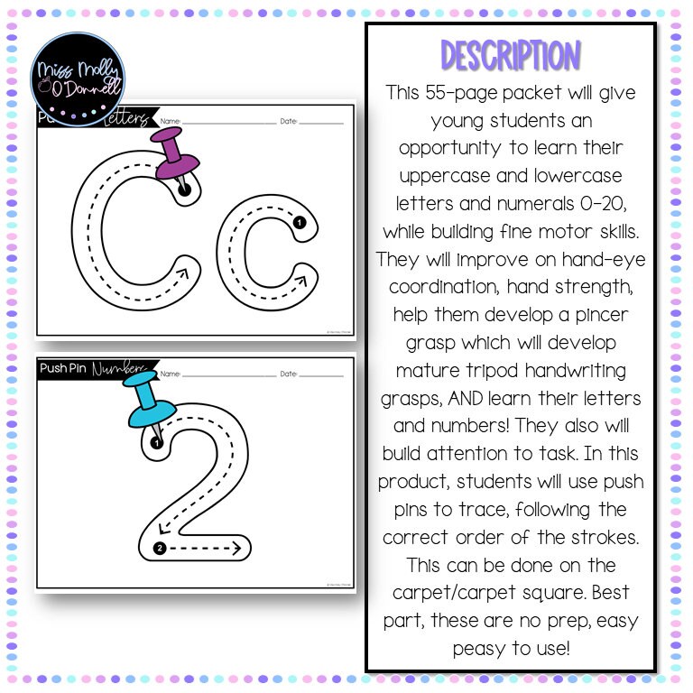 Preschool Fine Motor Worksheet, Kindergarten Push Pin Alphabet Tracing ...