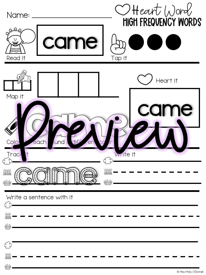 Kindergarten Sight Word Printables, Home School Heart Word Mapping ...