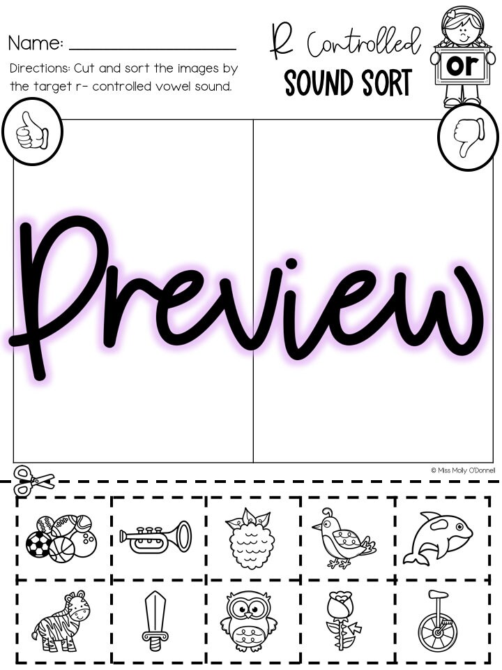 1st Grade R Controlled Vowel Sort Reading Worksheets Ar, Or, Ir/er/ur ...