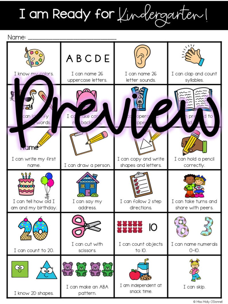Kindergarten Readiness Checklist, Kindergarten Assessments, Ready for ...