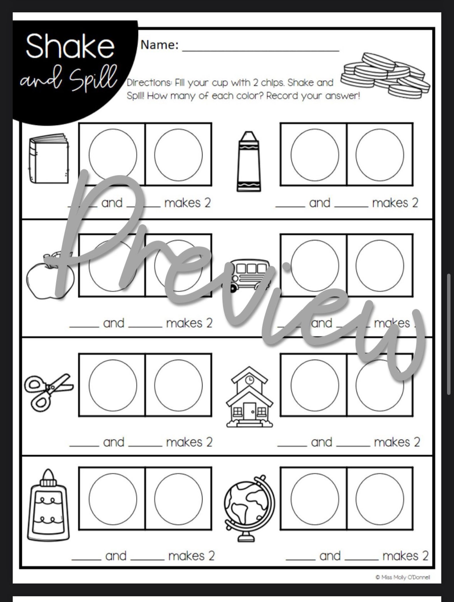 Kindergarten August Shake and Spill Worksheets, Back to School Number ...