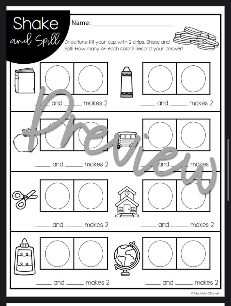 Kindergarten August Shake and Spill Worksheets, Back to School Number ...