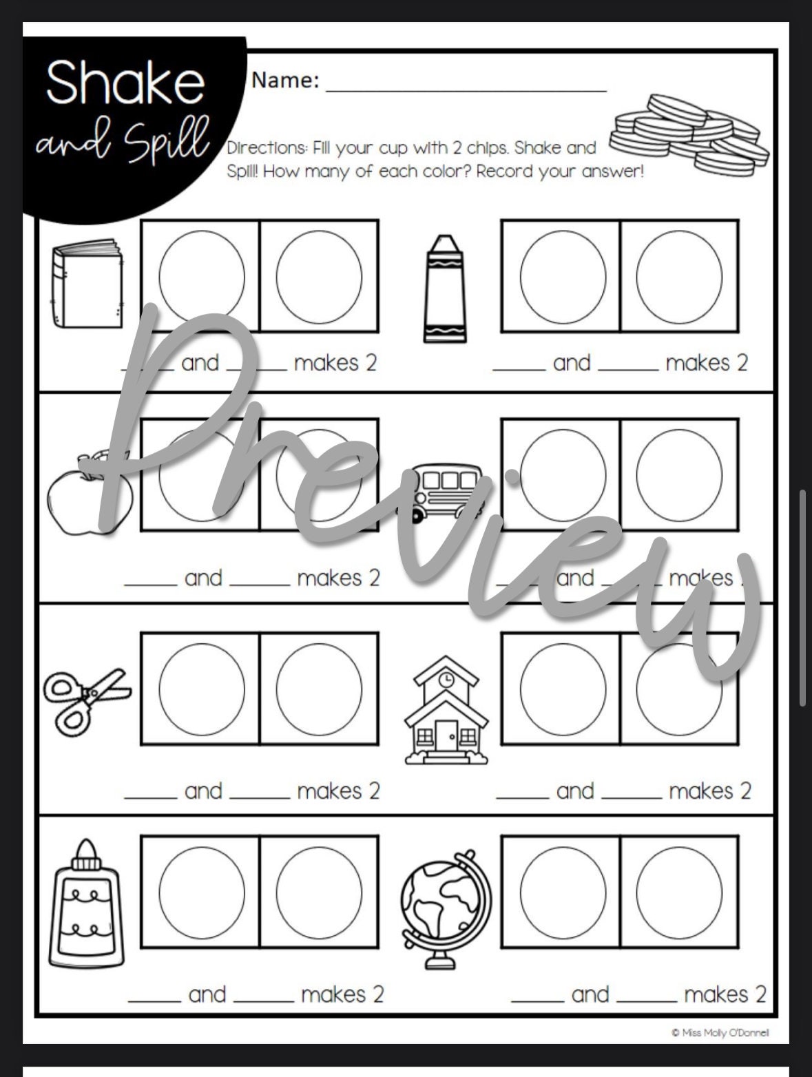 Kindergarten August Shake and Spill Worksheets, Back to School Number ...