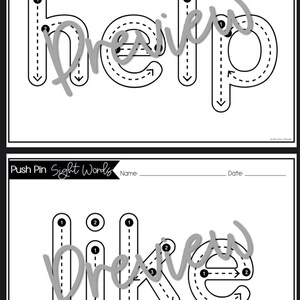 Kindergarten Fine Motor Worksheet 1st Grade Push Pin Sight Word Tracing ...