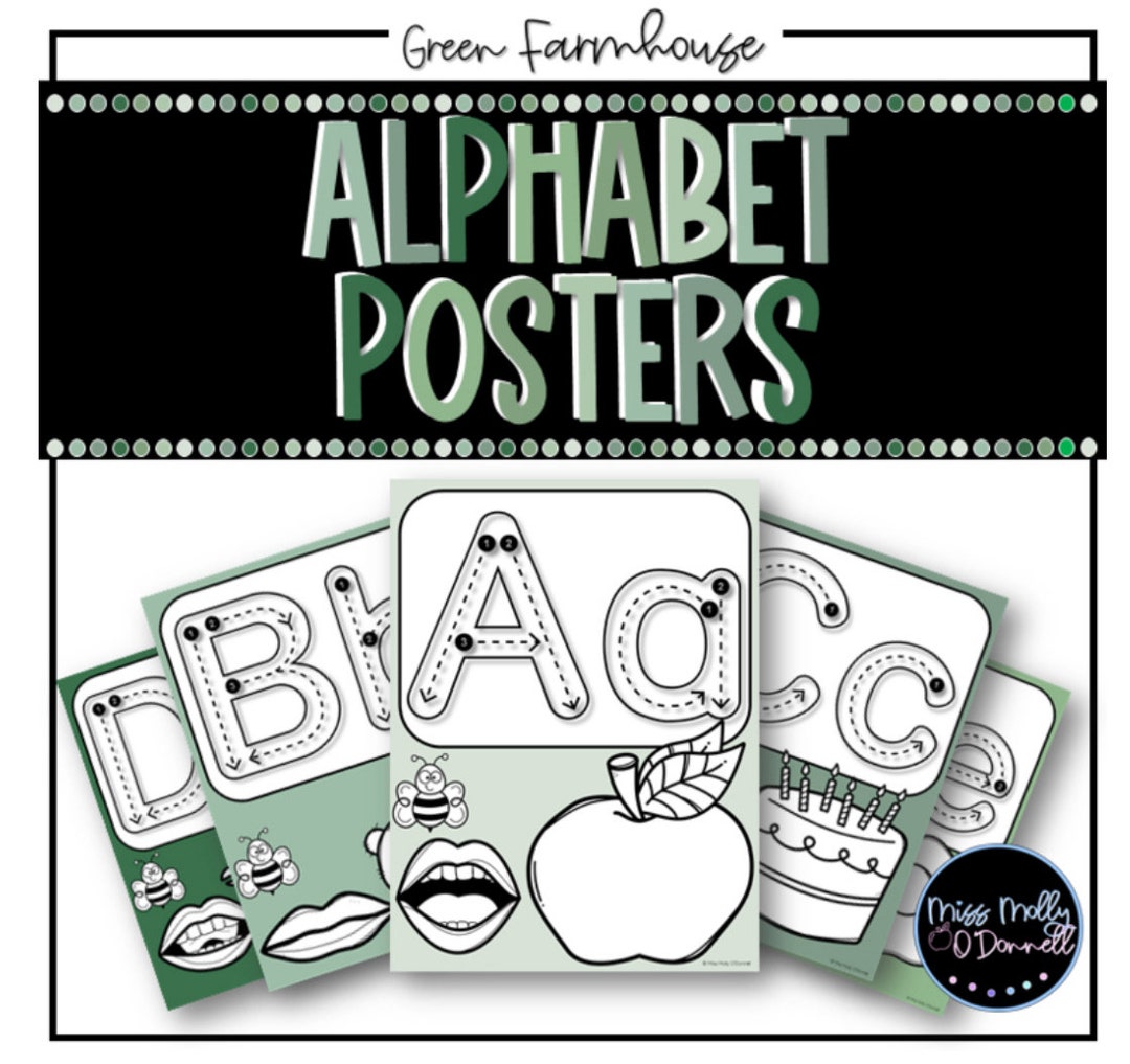 Green Farmhouse Classroom Decor, Kindergarten Alphabet Posters ...
