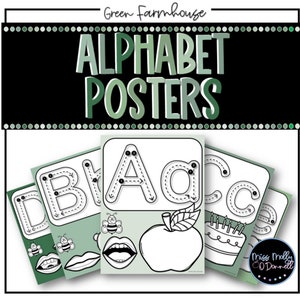 Green Farmhouse Classroom Decor, Kindergarten Alphabet Posters ...