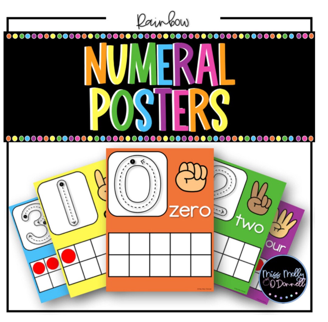 Ten Frame Number Posters: Bight Rainbow Classroom Decor for Homeschool ...