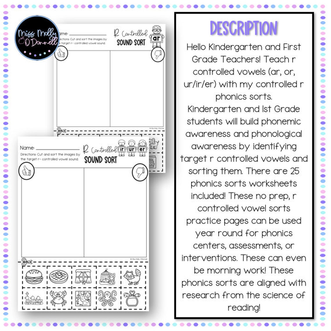 1st Grade R Controlled Vowel Sort Reading Worksheets Ar, Or, Ir/er/ur ...