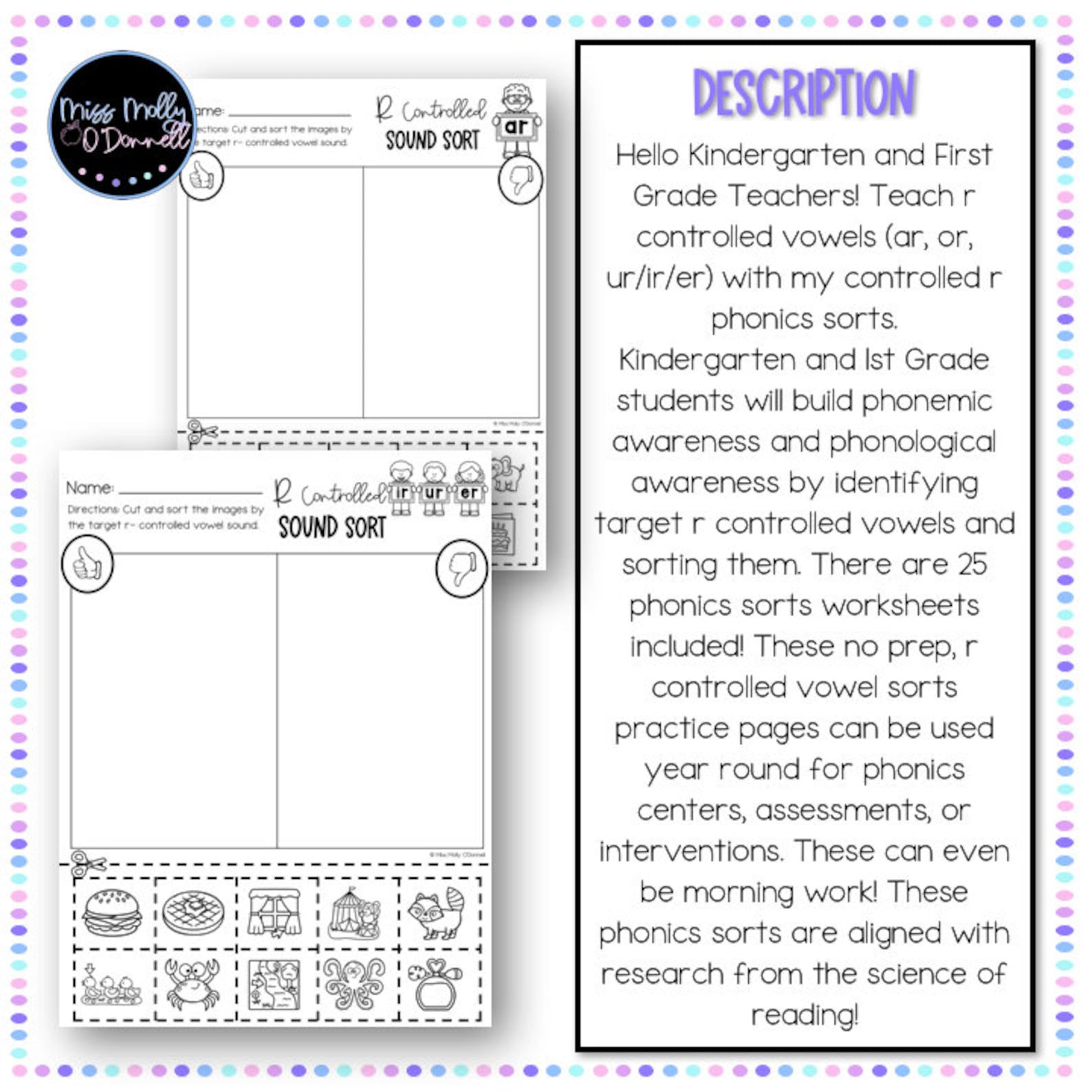1st Grade R Controlled Vowel Sort Reading Worksheets; Ar, Or, Ir/er/ur ...
