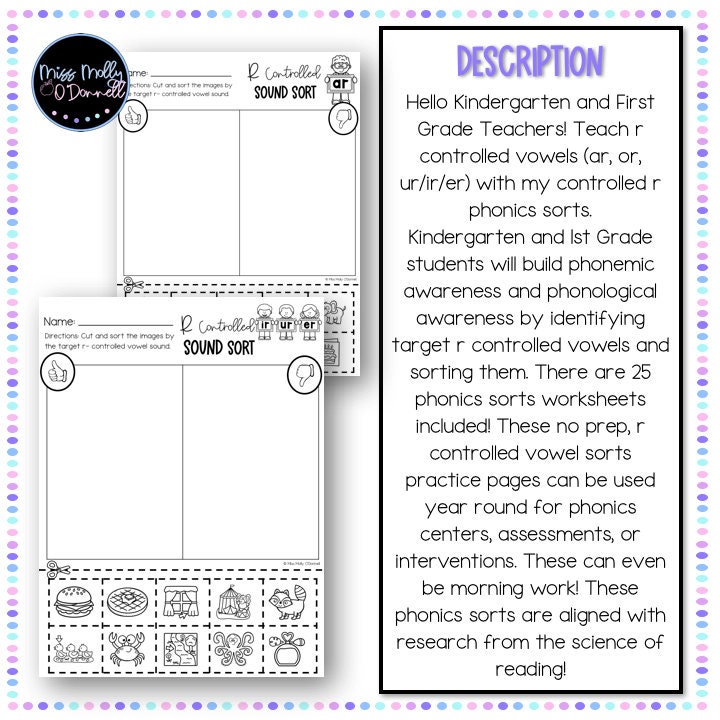 1st Grade R Controlled Vowel Sort Reading Worksheets; Ar, Or, Ir/er/ur ...