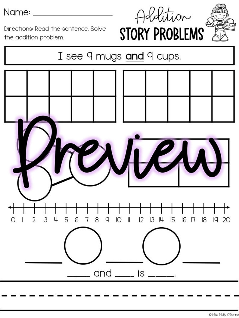 Decodable Kindergarten Addition Word Problems to 10 and to 20, CVC CVCE ...