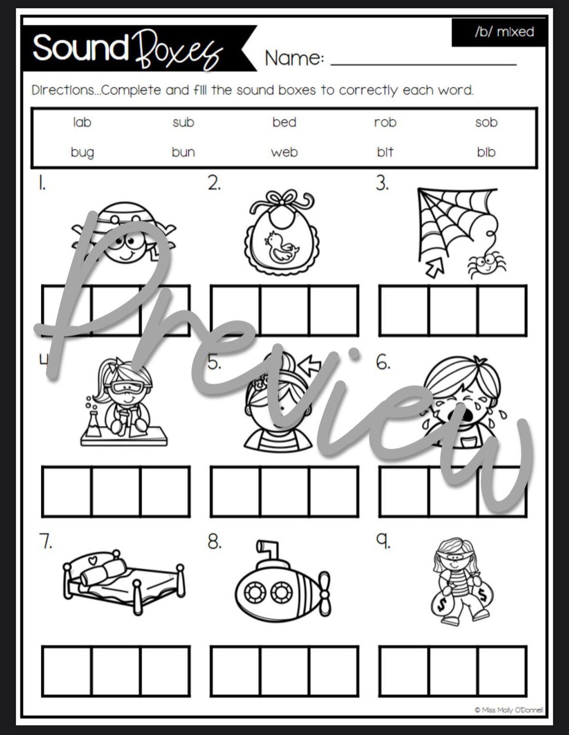 CVC Elkonin Box Printables for Kindergarten, CVC Word Mapping Worksheet ...