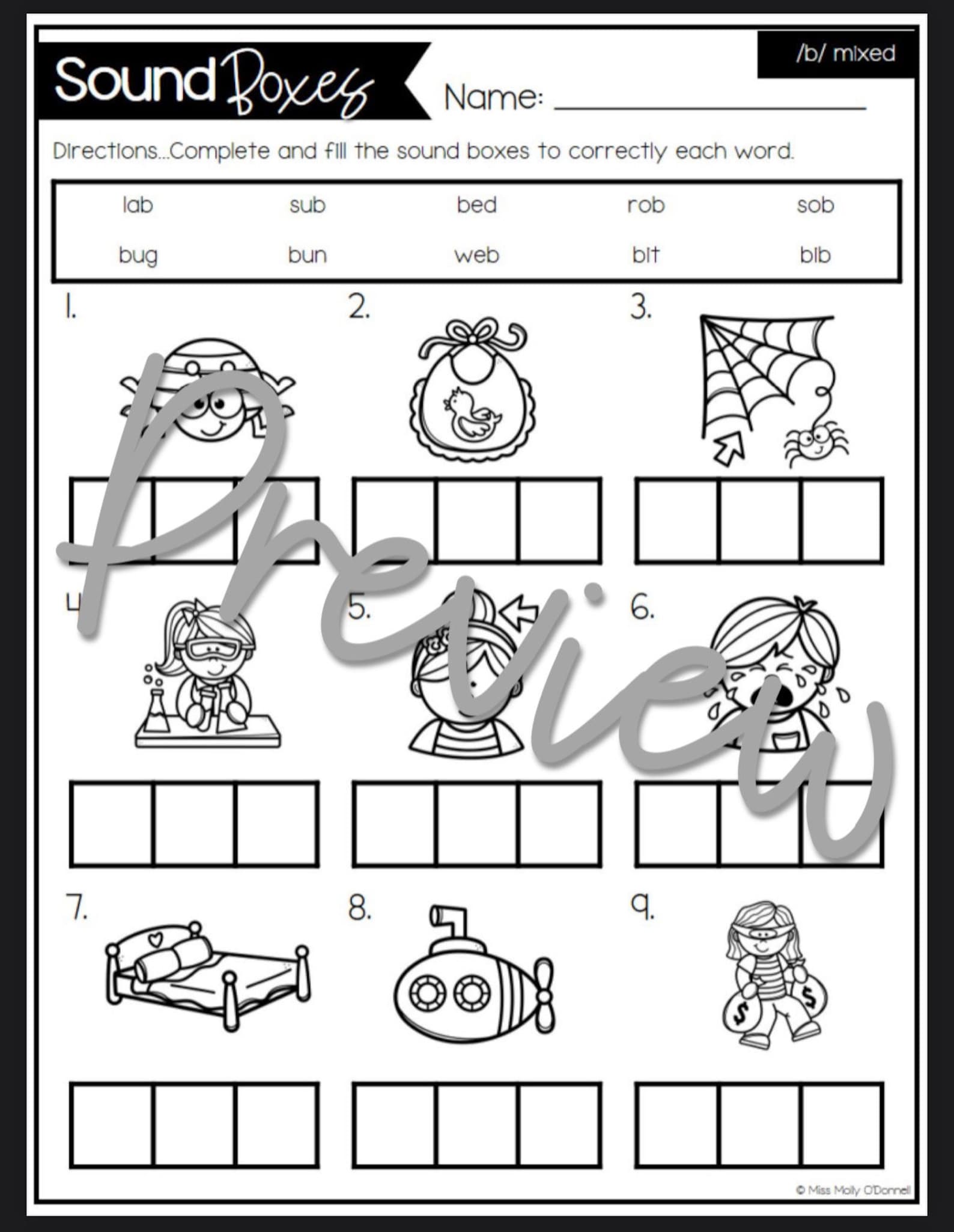CVC Elkonin Box Printables for Kindergarten, CVC Word Mapping Worksheet ...