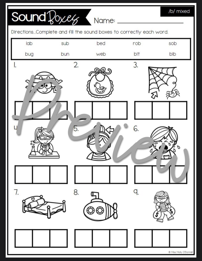 CVC Elkonin Box Printables for Kindergarten, CVC Word Mapping Worksheet ...