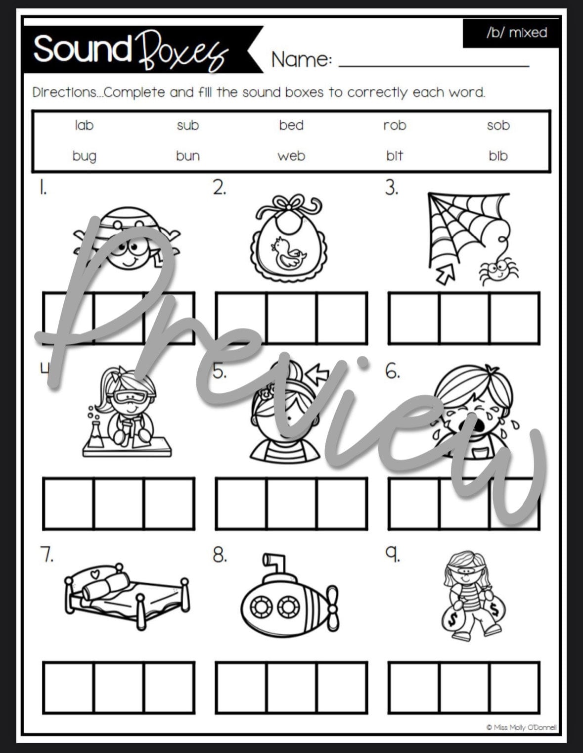 CVC Elkonin Box Printables for Kindergarten, CVC Word Mapping Worksheet ...