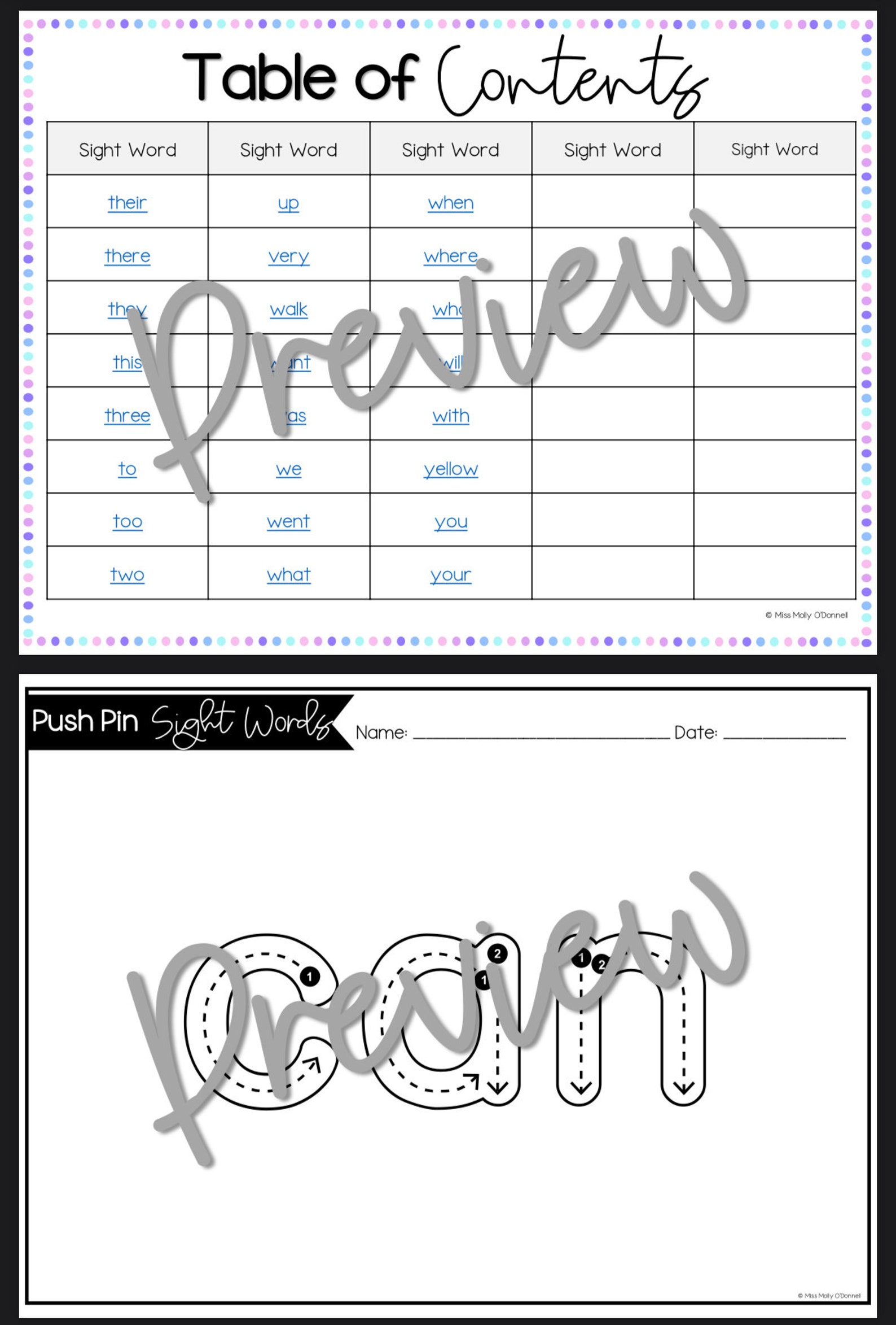 Kindergarten Fine Motor Worksheet 1st Grade Push Pin Sight Word Tracing ...