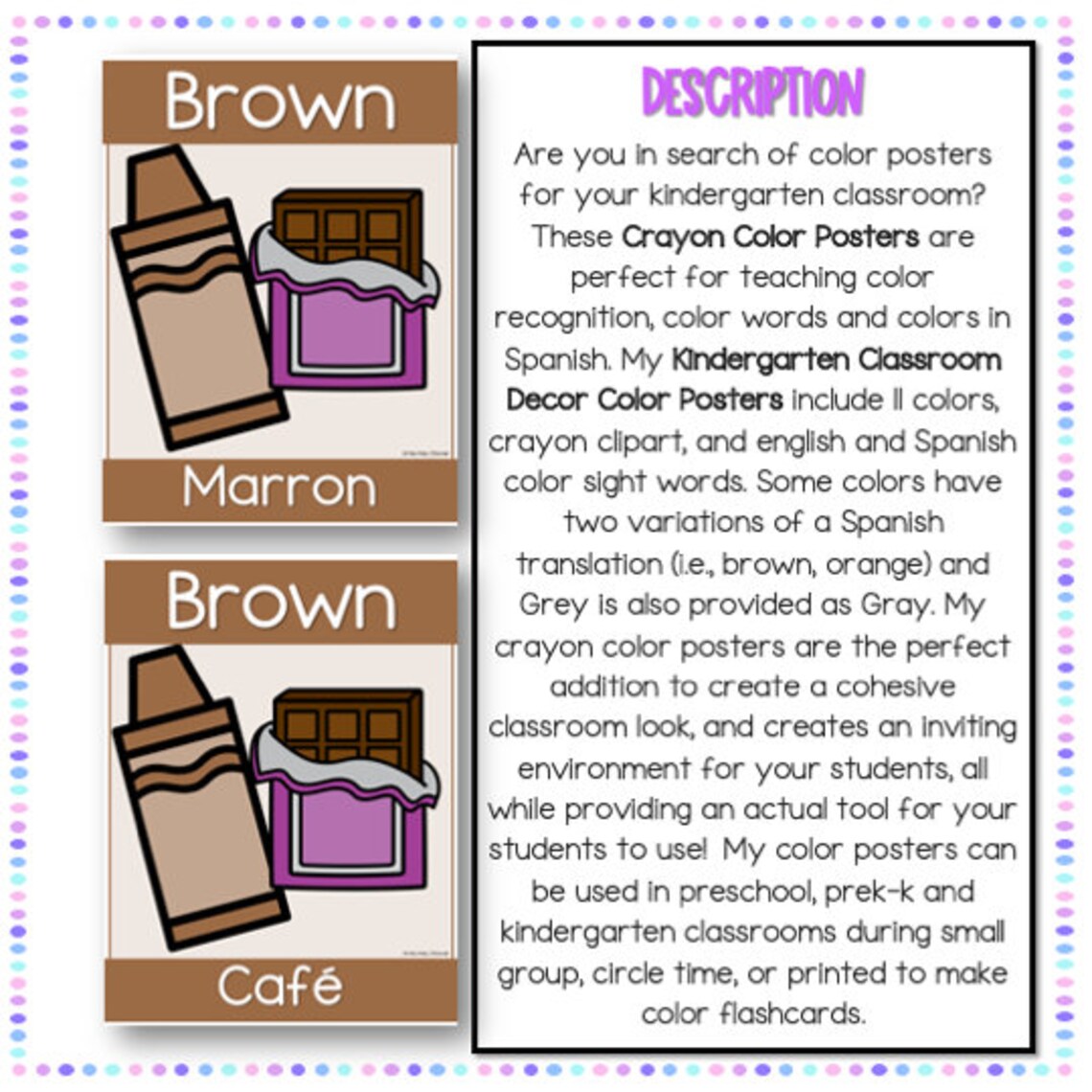 Crayon Color Posters for Homeschool Moms, Colors in Spanish, Classroom ...