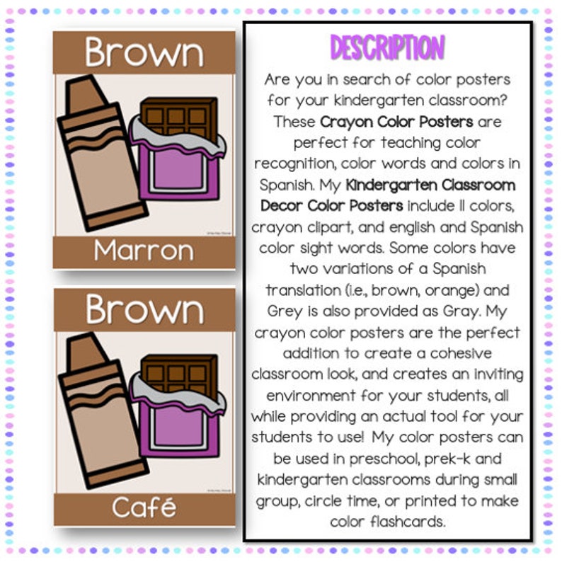 Crayon Color Posters for Homeschool Moms, Colors in Spanish, Classroom ...