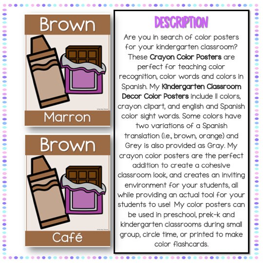 Crayon Color Posters for Homeschool Moms, Colors in Spanish, Classroom ...