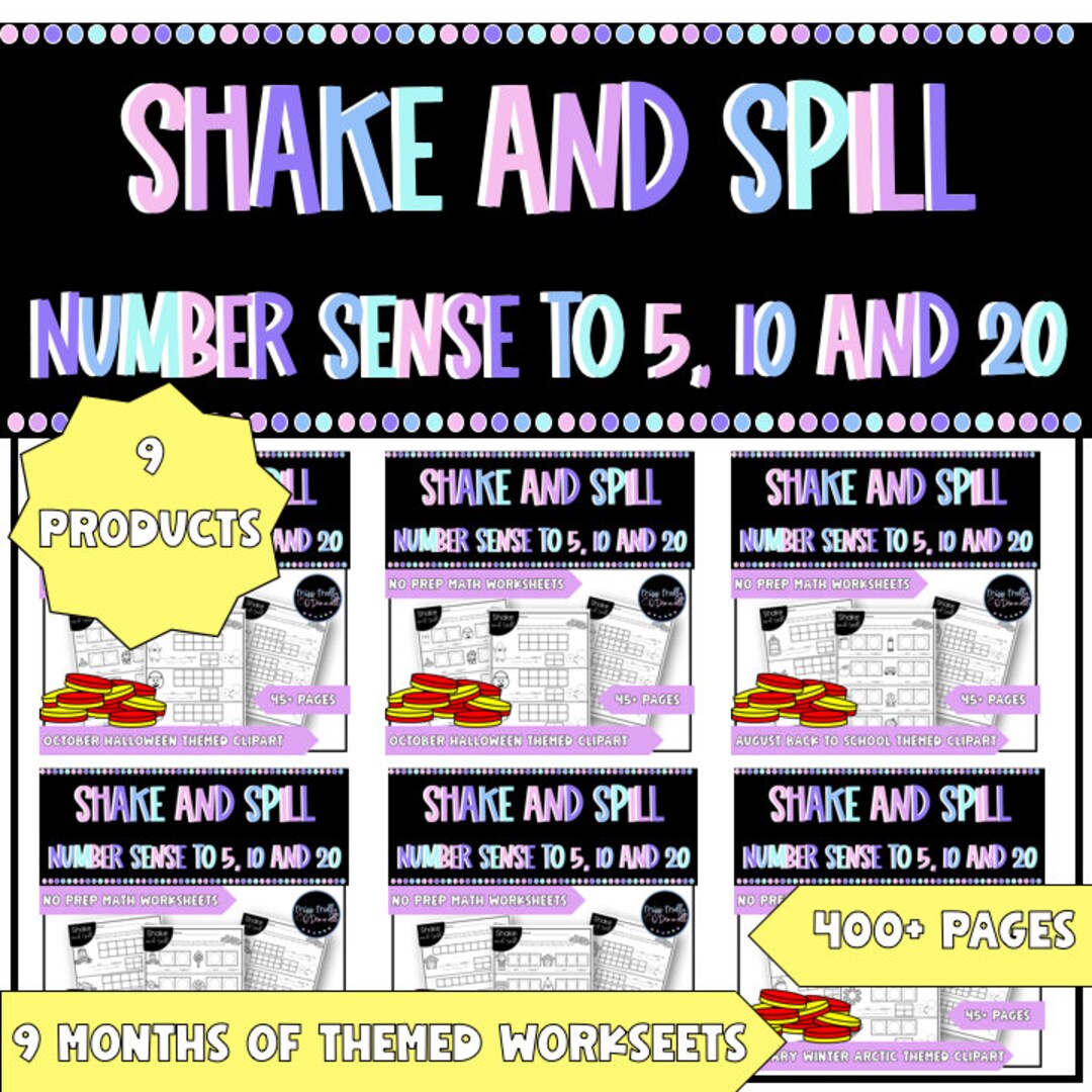 Kindergarten Shake and Spill BUNDLE: 9 Months of Number Sense Math ...