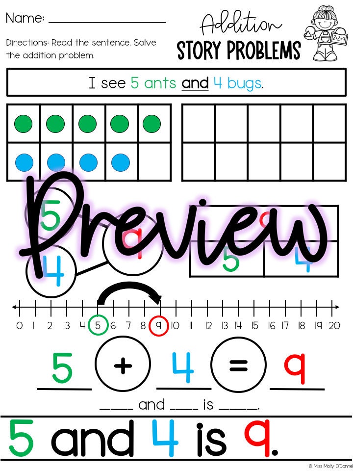 Decodable Kindergarten Addition Word Problems to 10 and to 20, CVC CVCE ...