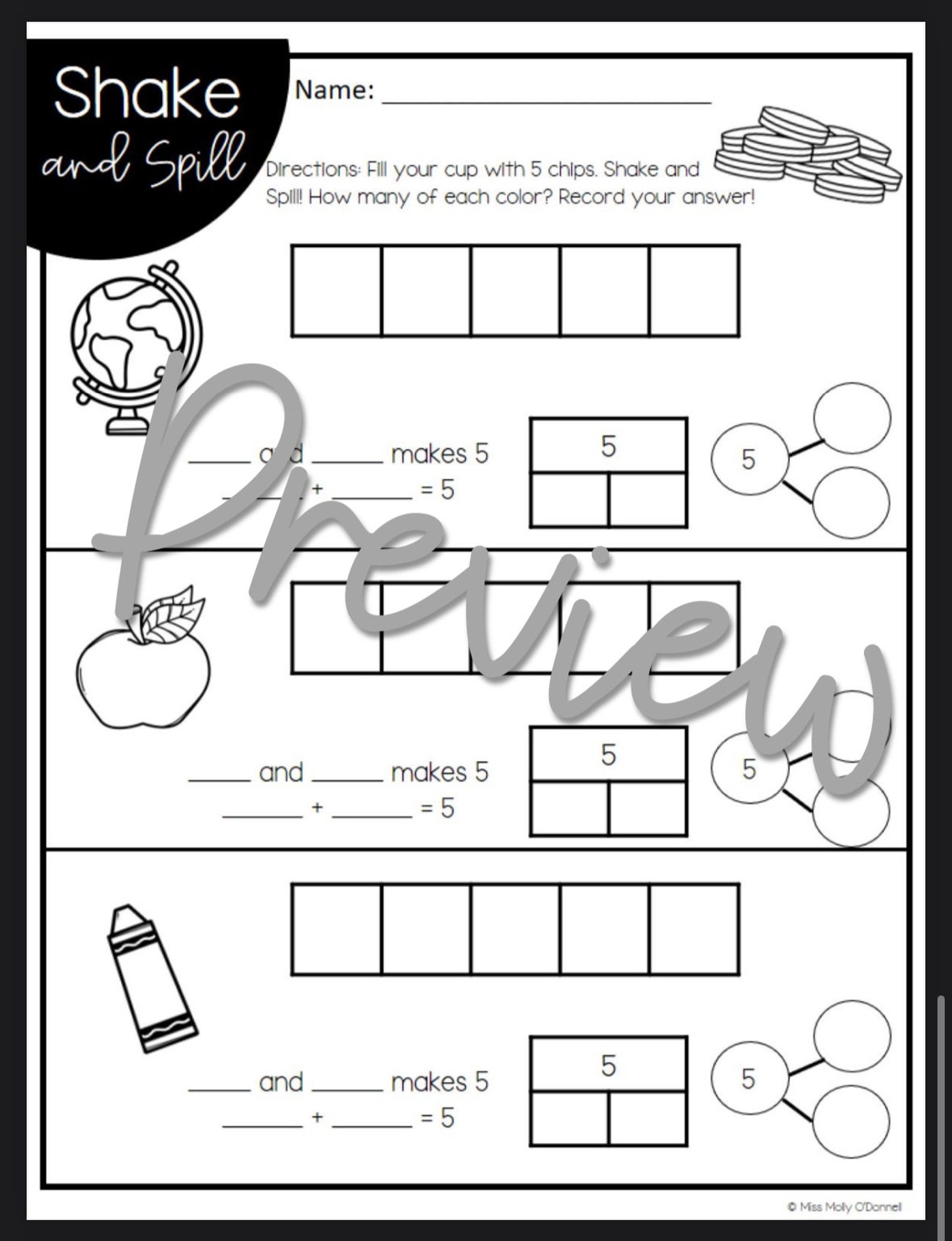 Kindergarten August Shake and Spill Worksheets, Back to School Number ...