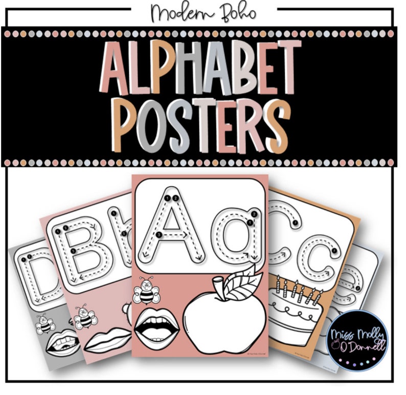 Modern Boho Classroom Decor, Kindergarten Alphabet Posters, Preschool ...