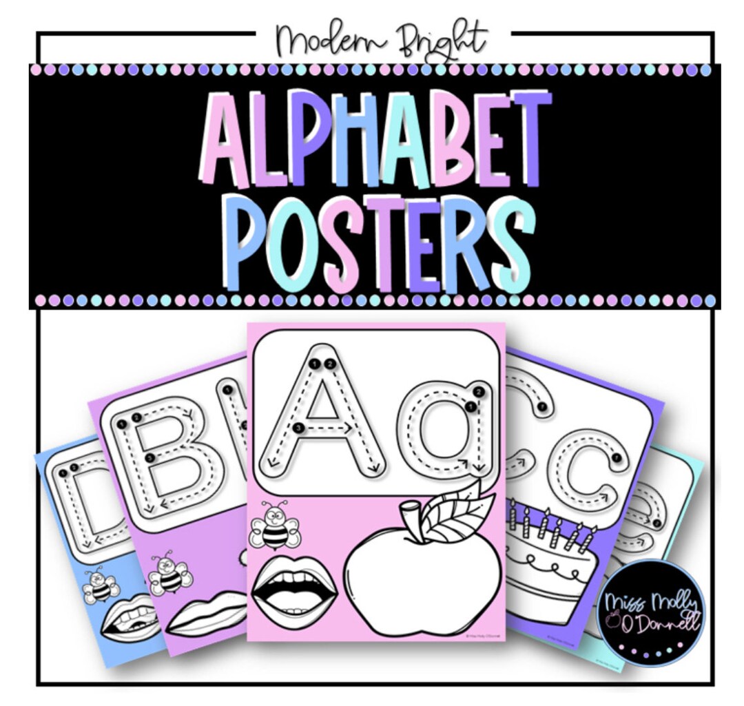 Bright Pastel Classroom Decor, Kindergarten Alphabet Posters, Preschool ...
