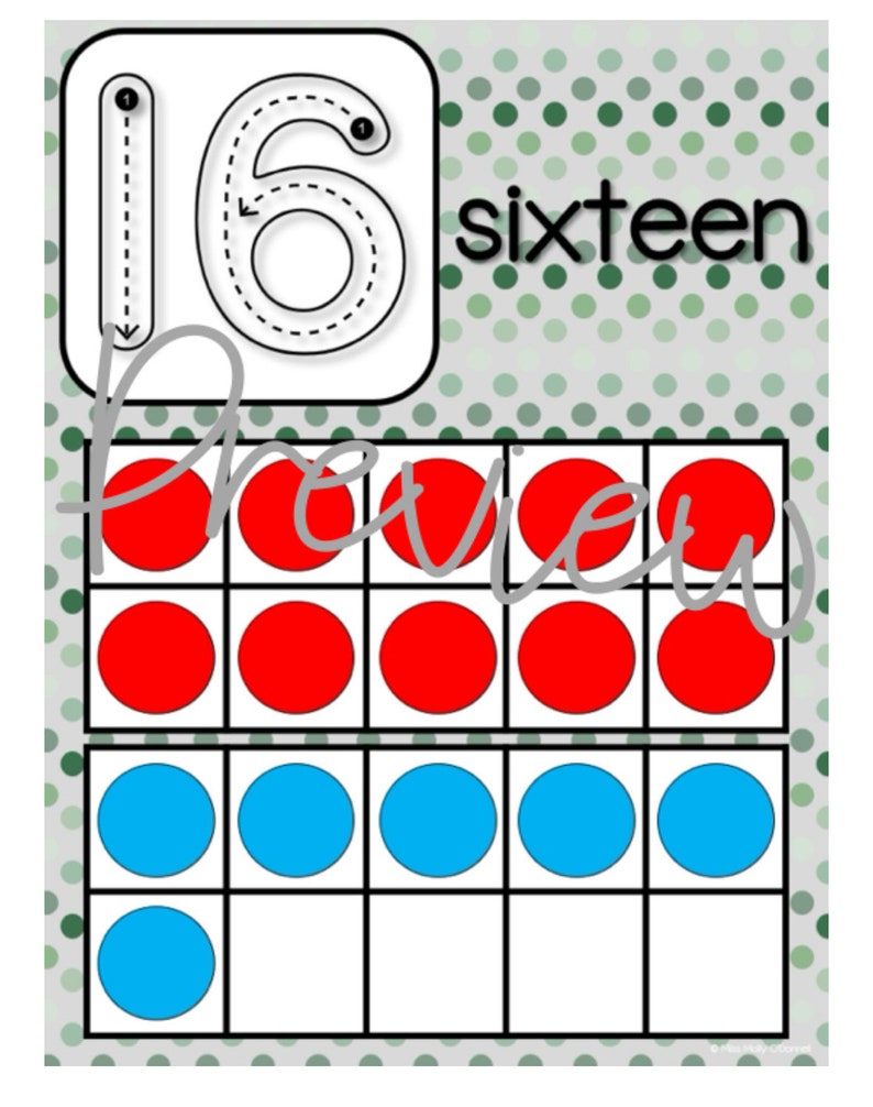 Ten Frame Number Poster 0-20: Eucalyptus Classroom Decor, Green ...