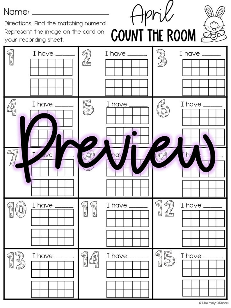 April Kindergarten Spring Math Worksheet Preschool Math Assessment ...