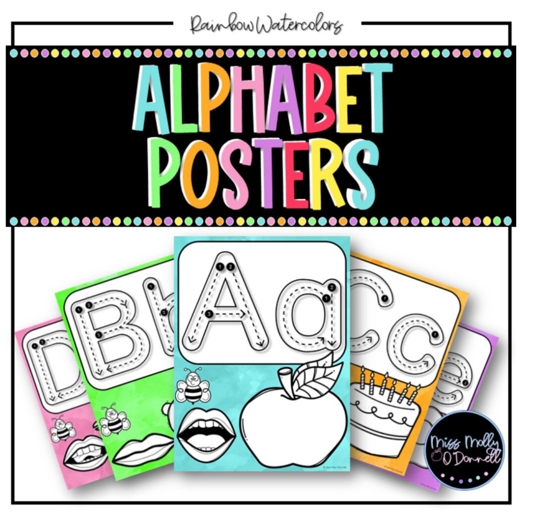 Rainbow Watercolors Classroom Decor, Kindergarten Alphabet Posters ...