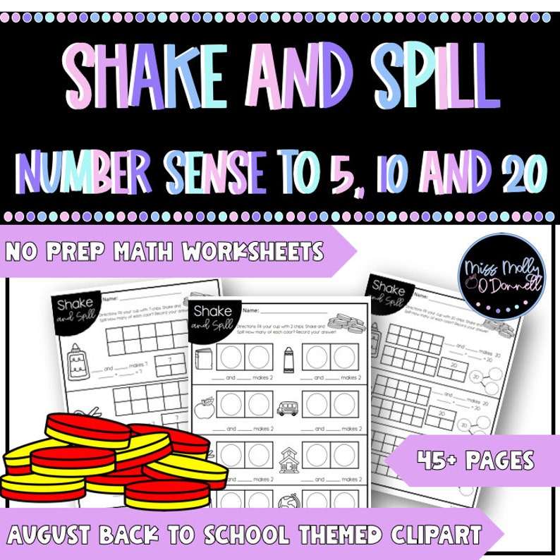 Kindergarten August Shake and Spill Worksheets, Back to School Number ...
