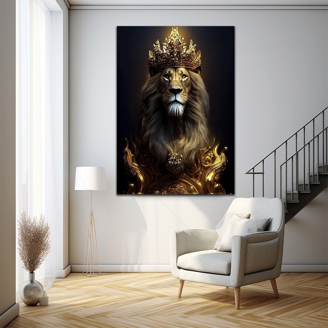 King Lion Canvas Art, Lion King With Crown Wall Art, Lion Canvas Print ...