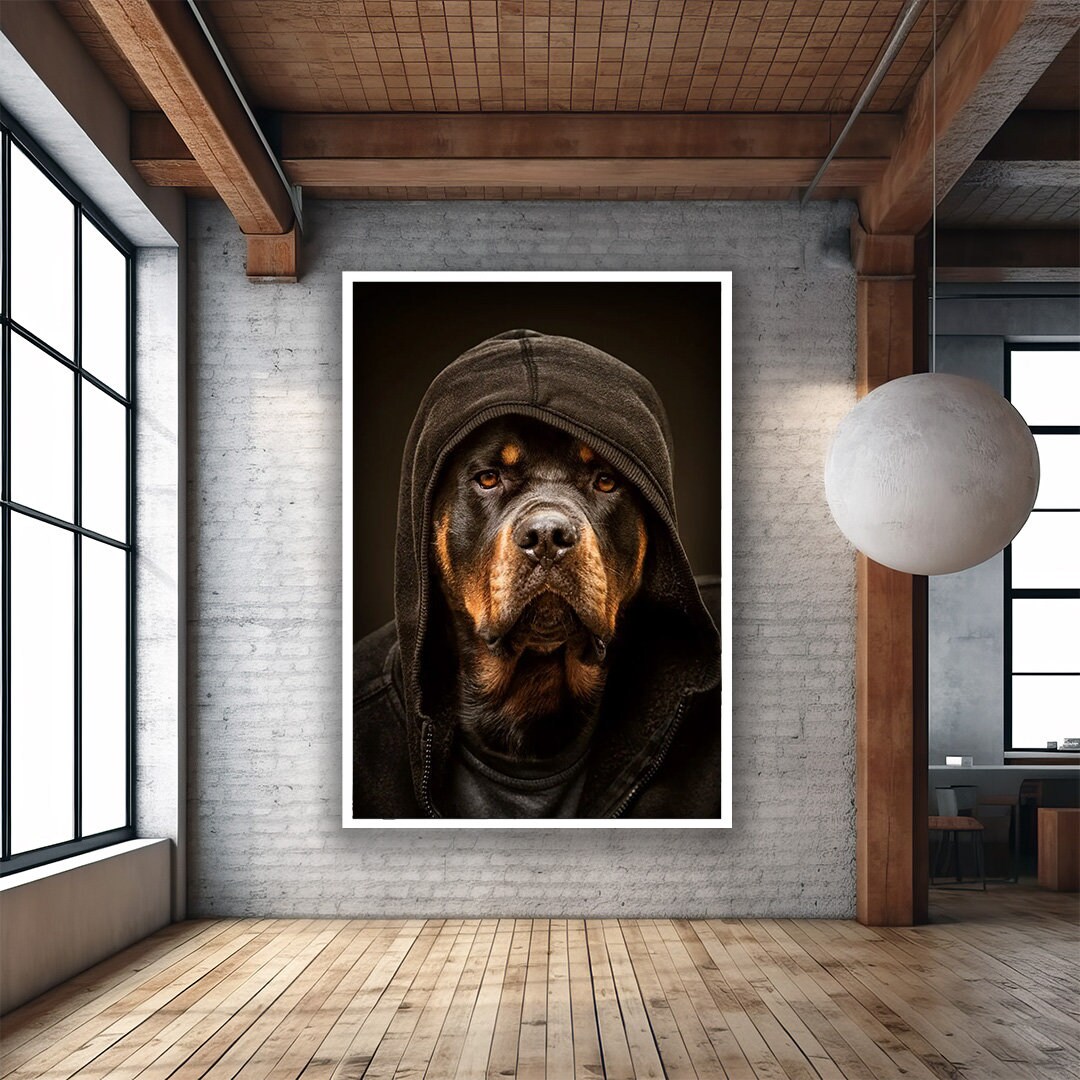 Hooded Rottweiler Dog Canvas Painting, Rottweiler Art Print on Canvas ...