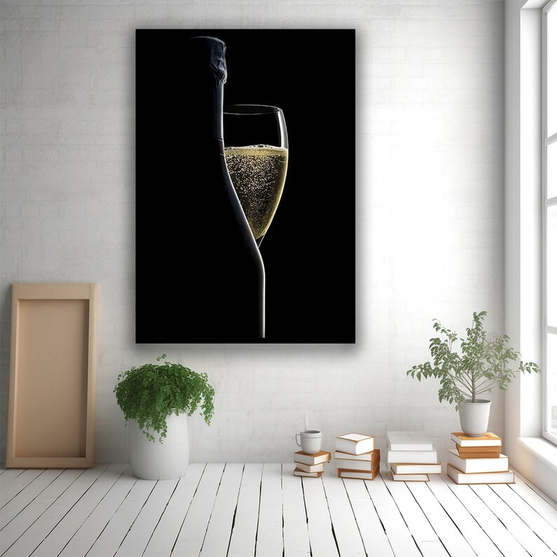 Wine Bottle & Glass Canvas Art, Wine Canvas Poster, Wine Glass Print ...