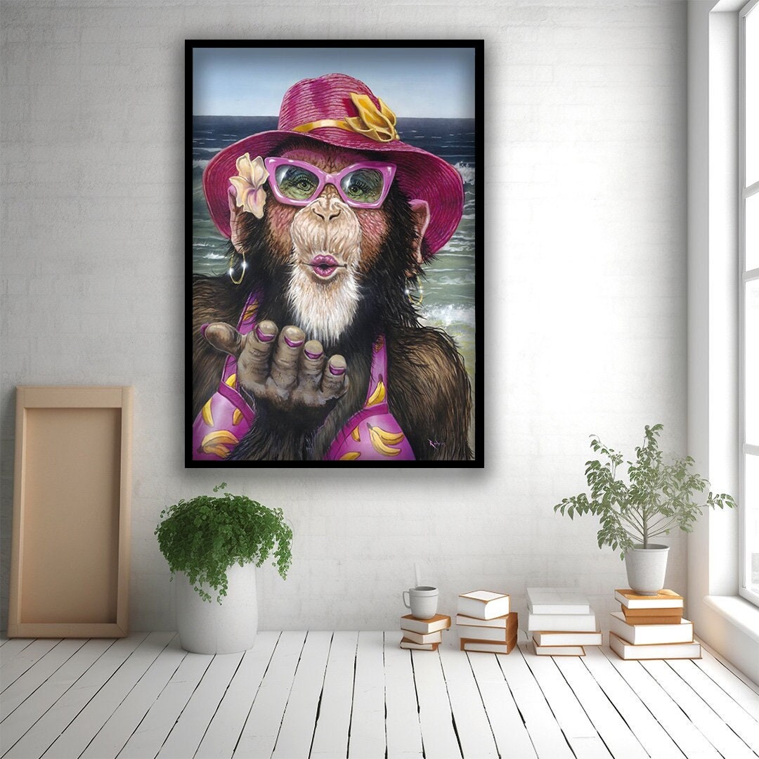 Funny Dressed Monkey Woman Canvas Print, Monkey in Pink Clothes Wall ...