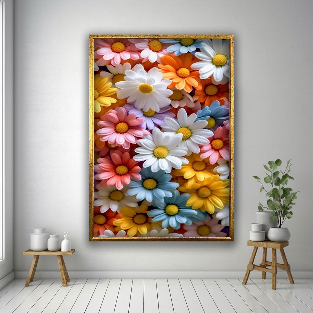Colourful Daisies Canvas Art, Colorful Flower Canvas Print, Colourful ...