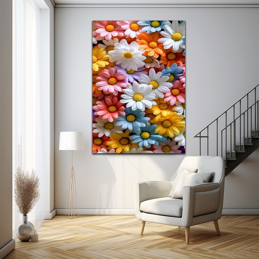 Colourful Daisies Canvas Art, Colorful Flower Canvas Print, Colourful ...