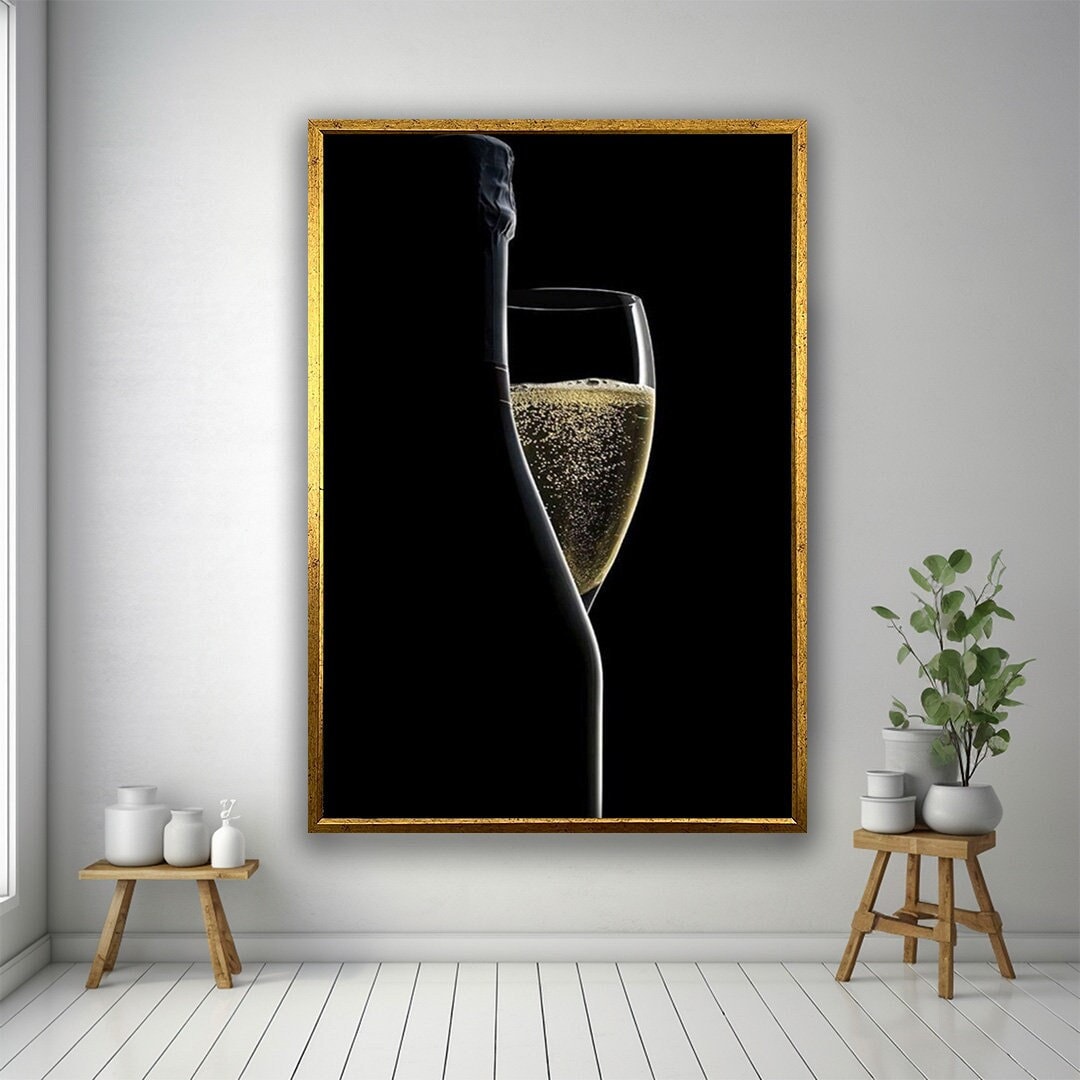 Wine Bottle & Glass Canvas Art, Wine Canvas Poster, Wine Glass Print ...
