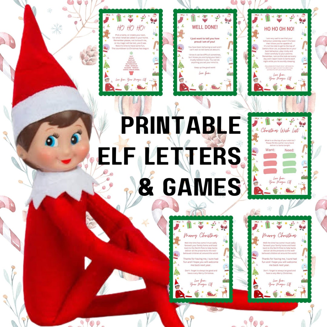 Elf on the Shelf Printable Letter and Game Cards Set With Name ...