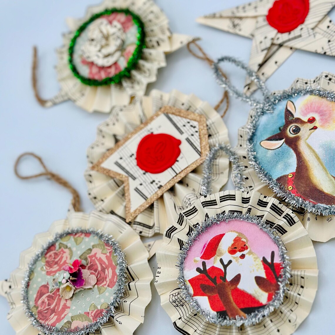 Handmade Vintage Paper Christmas Ornaments - Set of 9 - Etsy