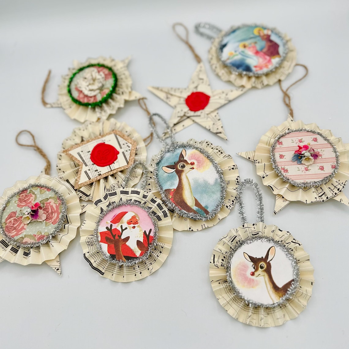 Handmade Vintage Paper Christmas Ornaments - Set of 9 - Etsy