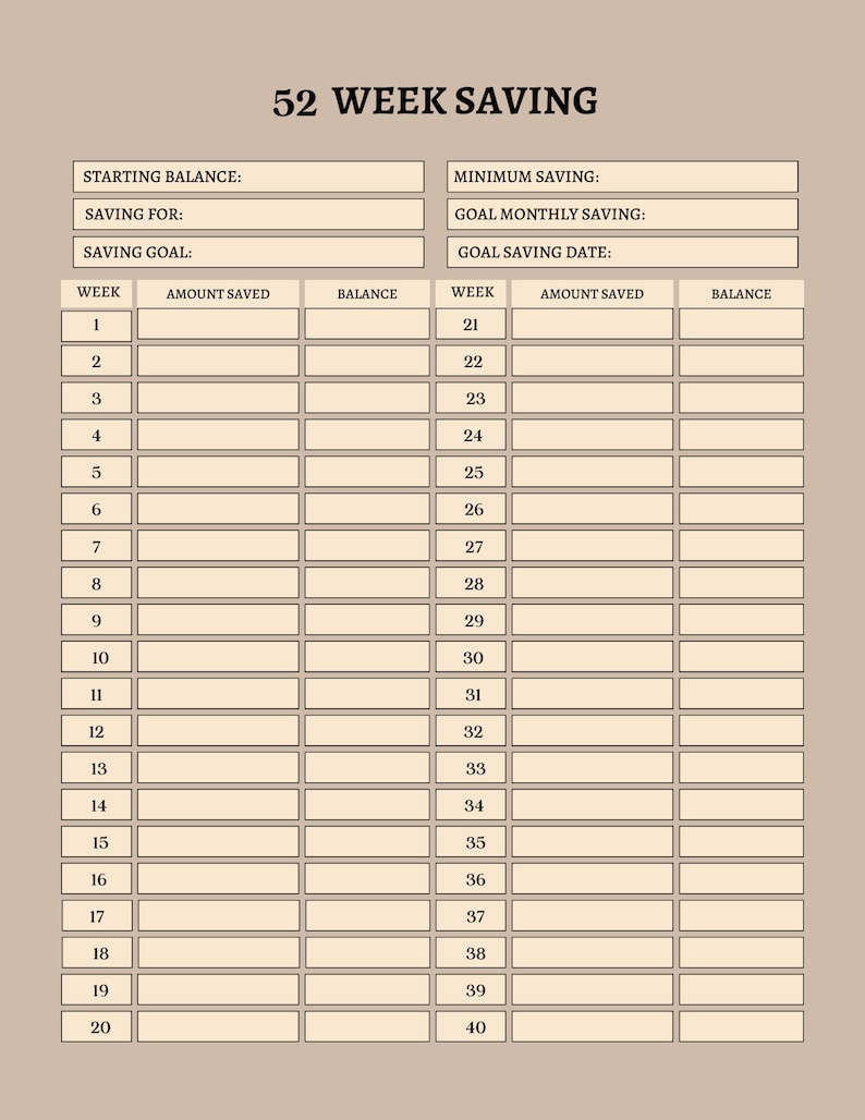 52 Week Saving Tracker Money Saving Challenge, Savings Tracker ...