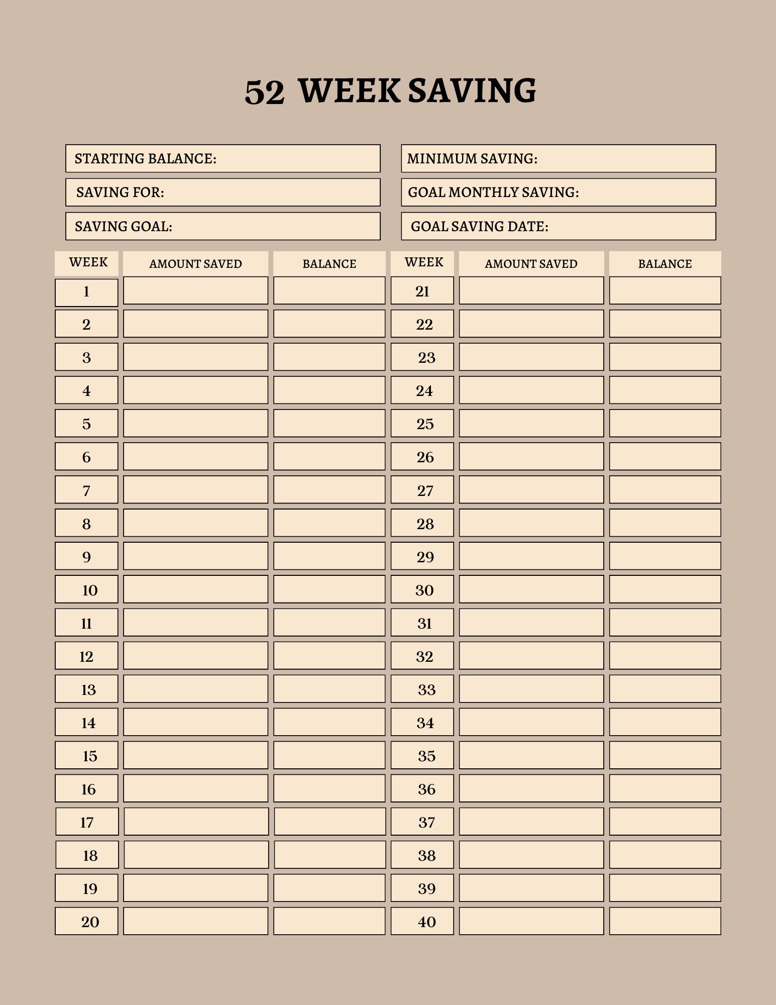 52 Week Saving Tracker Money Saving Challenge, Savings Tracker ...