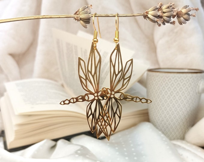 Boho Dragonfly Dainty Dangle Drop Earrings Cool Statement Dragonfly Earrings Jewelry Gold Filled ...