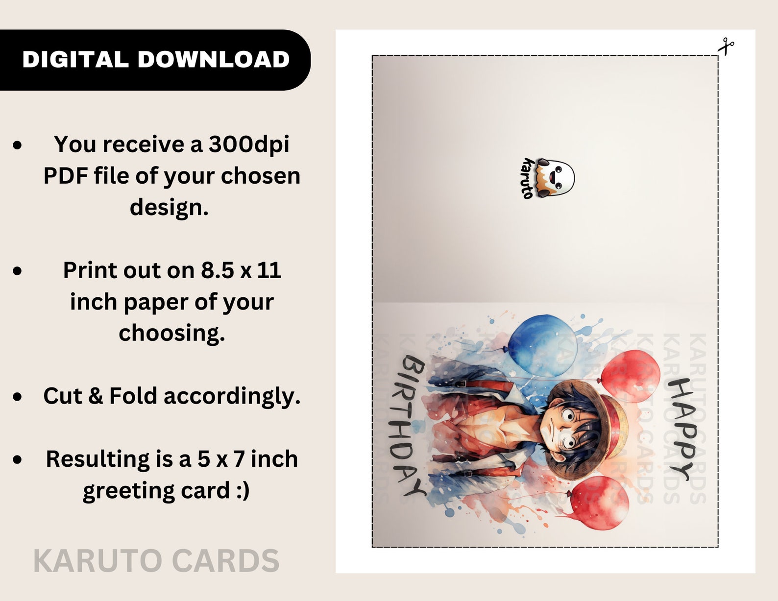 Anime Happy Birthday Card Instant Download Printable Birthday Card One ...